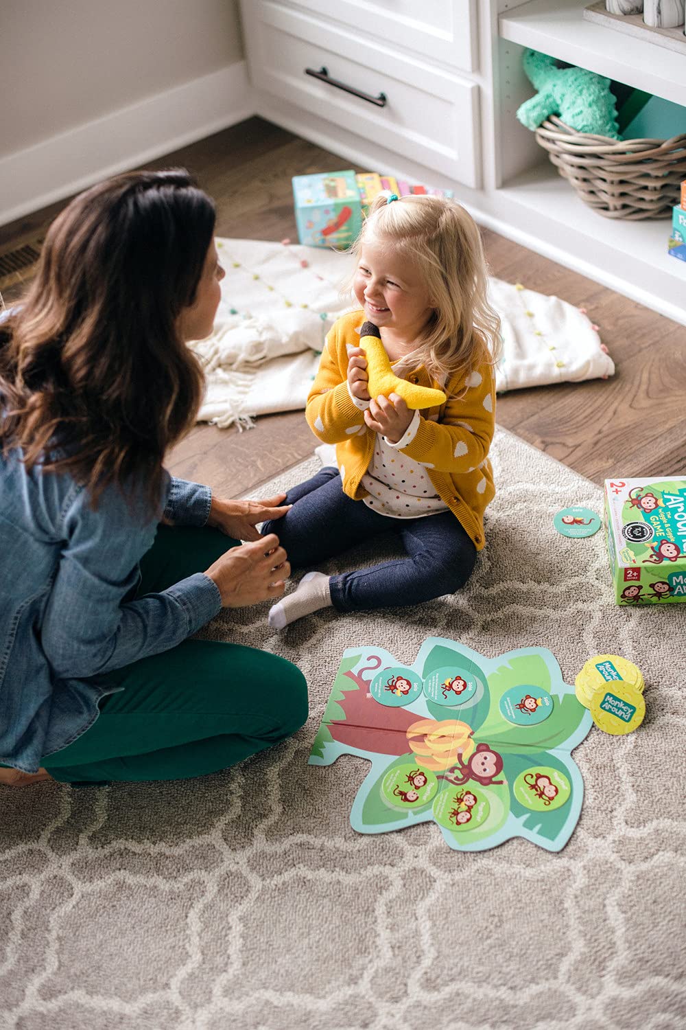 Peaceable Kingdom Monkey Around Toddler Game & Wiggle, Giggle, Monkey Around! Board Book Set – Encourage Movement, Gross Motor Skills and Interactive Play