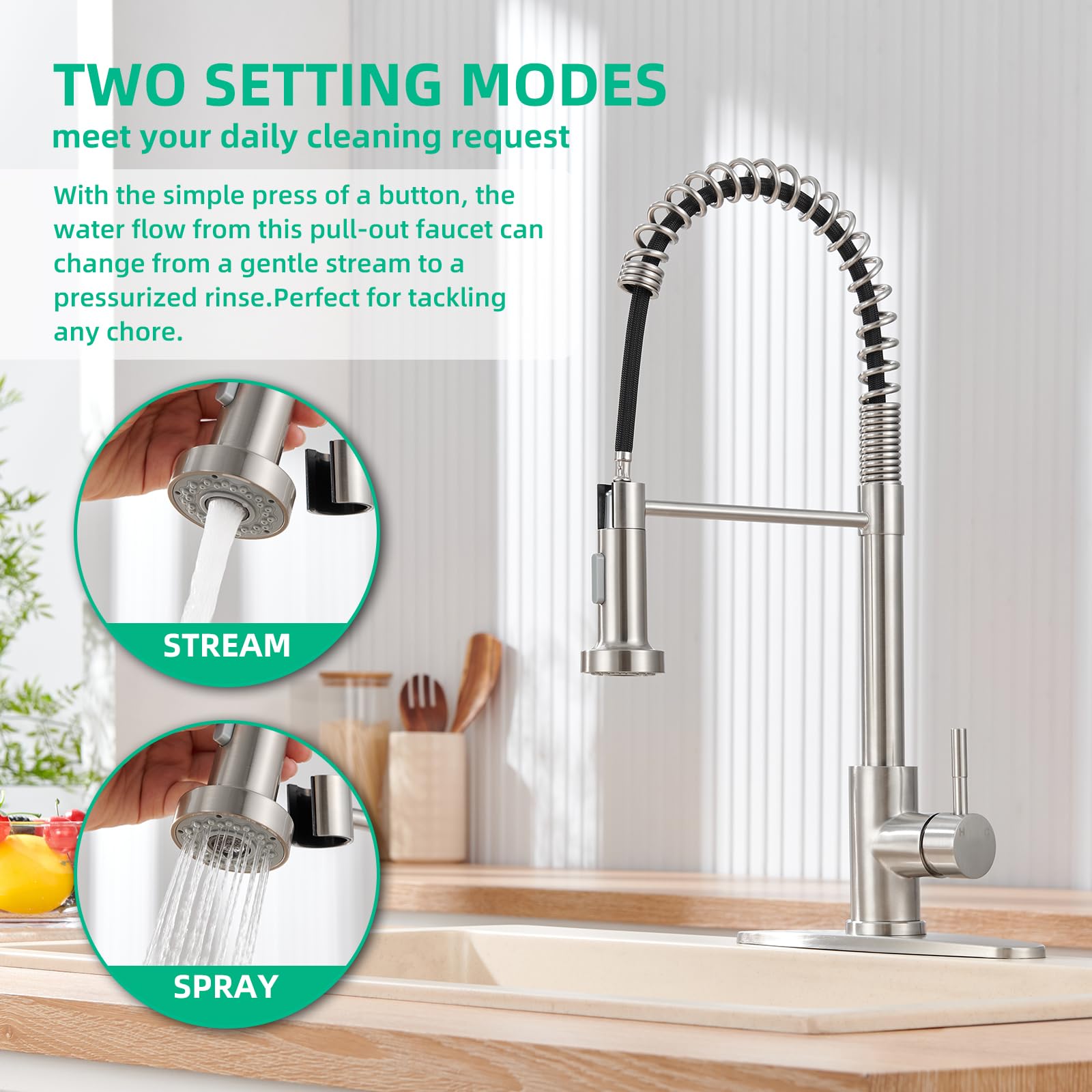 ATPCOLTD Kitchen Sink Faucets, Kitchen faucets with Pull Down Sprayer Stainless Steel Brushed Nickel Single Handle Single Hole Faucet - Sleek and Classic Design for Effortless Kitchen Cleaning