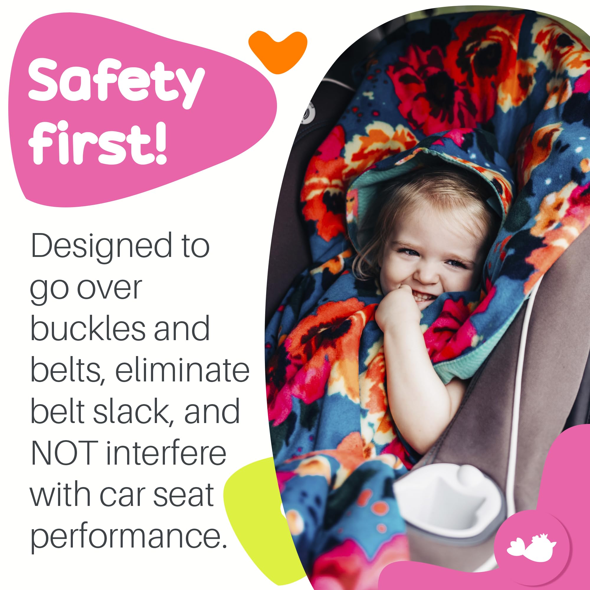 Birdy Boutique Car Seat Poncho for Kids – Safe to Use Over Seat Belts – Reversible Warm and Cozy Blanket – Easy on Easy Off and Doesn’t Impact Car Seat Performance – Mermaid Floral – One Size