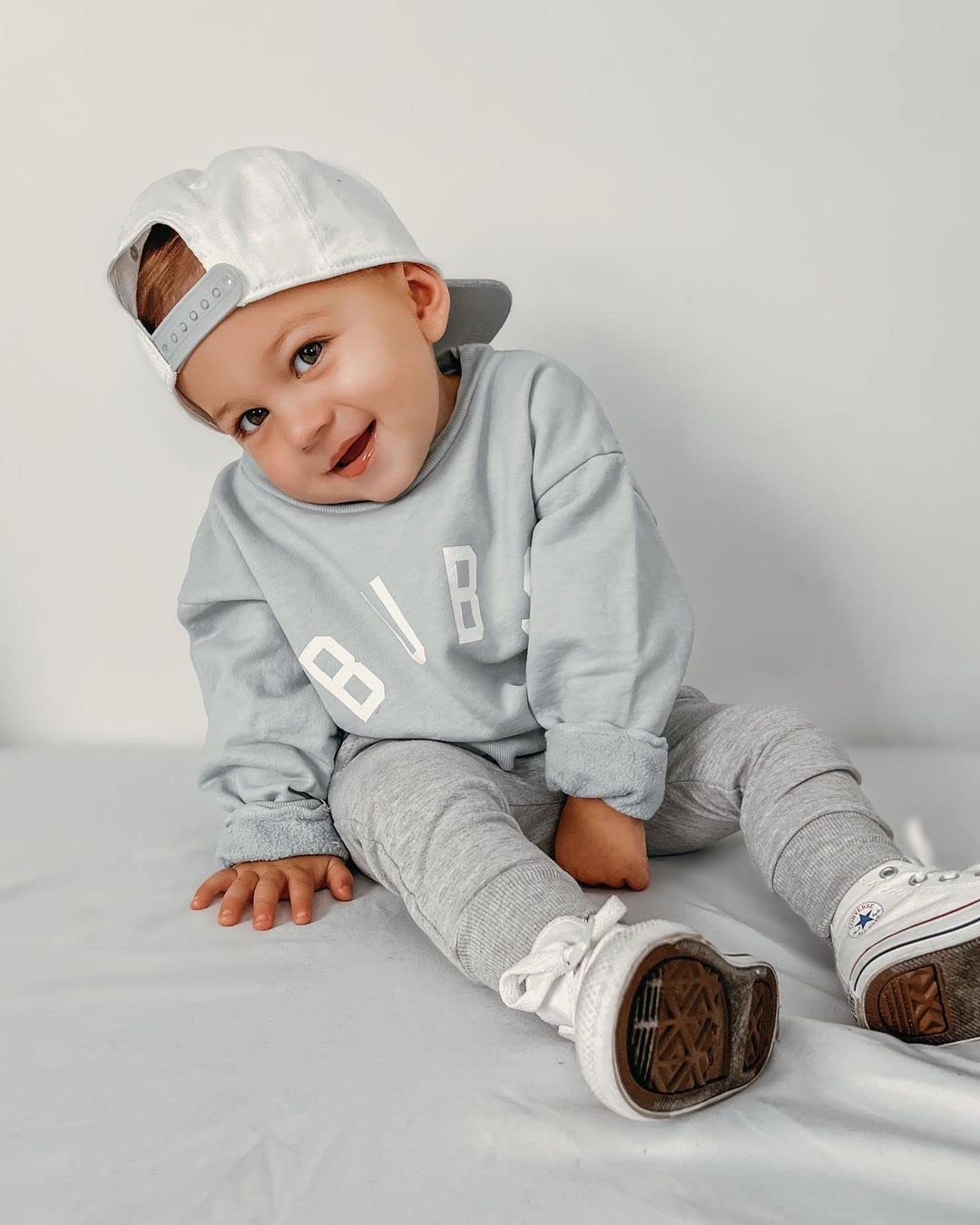 Baby Boy Clothes Outfits 2pcs Letter Print Crewneck Sweatshirt Pants Sweatsuit Little Boy Clothing(Bubs Blue, 6-12 Months)