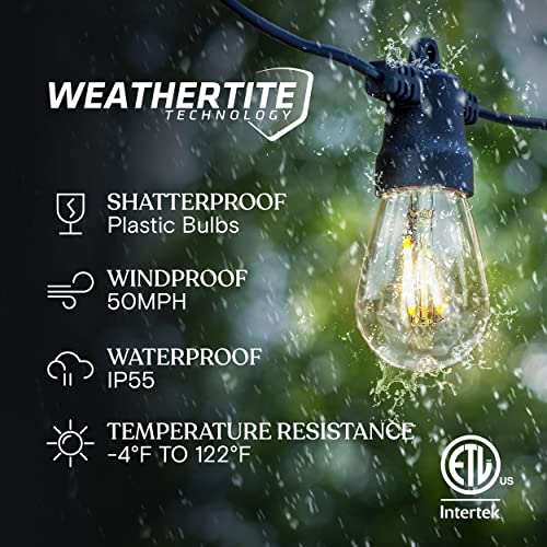 Brightech Ambience Pro β Solar Power Remote Control Outdoor String Lights with Edison Bulbs β 12 Shatterproof, Commercial Grade LED Waterproof Patio Christmas Lights β 1W, 3,000K, Non-Hanging, 27 ft