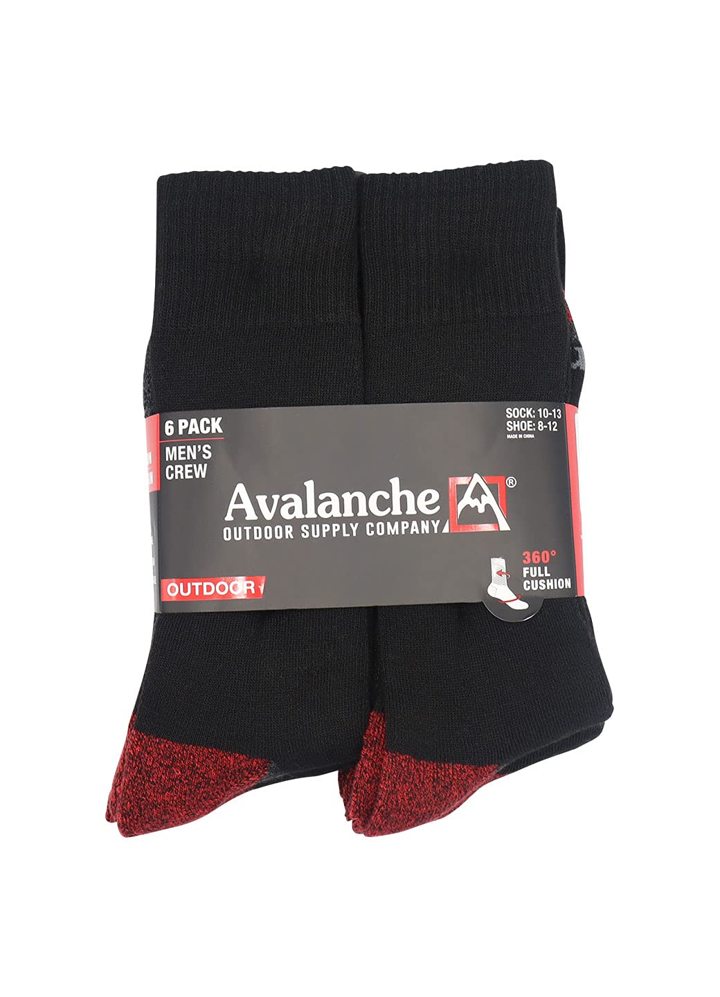 Avalanche Men's Outdoor Crew Socks Multipack, Everyday Breathable Cushioned Arch Support Crew Socks 6-Pack