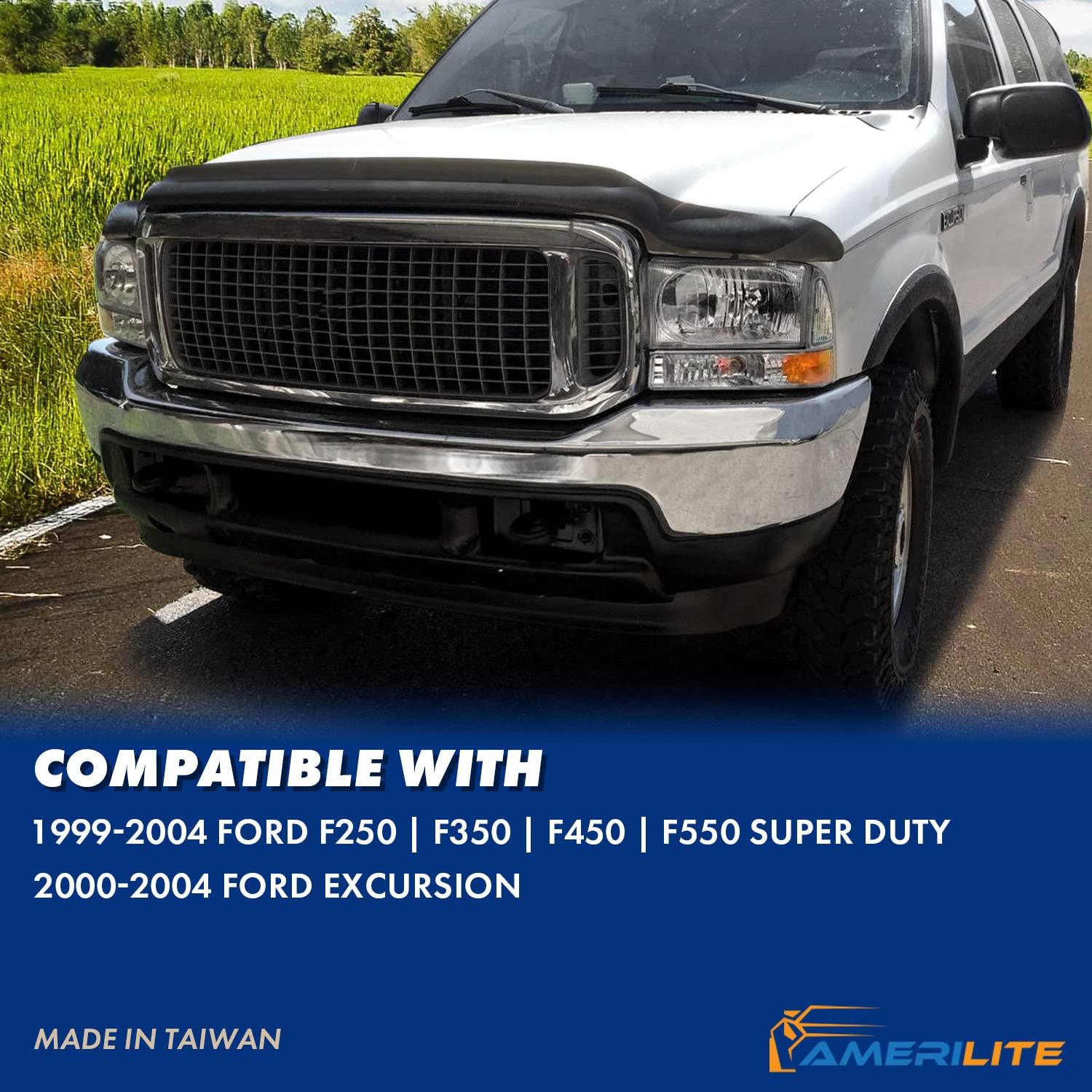 AmeriLite OE Chrome Replacement Headlights 4pcs Set w/Socket Bulb for 1999-04 Ford Excursion/Super Duty F250 F350 F450 F550 Truck - Passenger and Driver Side