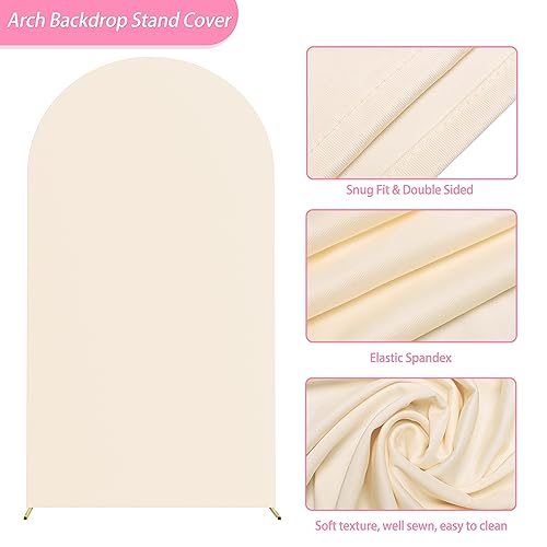 Asee'm 7.2FT Wedding Arch Cover Beige Fitted Spandex Cover 2-Sided Round Top Chiara Backdrop Stand Covers for Party Ceremony Birthday Banquet Decoration