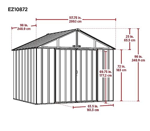 Arrow 10' x 8' EZEE Shed Cream with Charcoal Trim Extra High Gable Steel Storage Shed