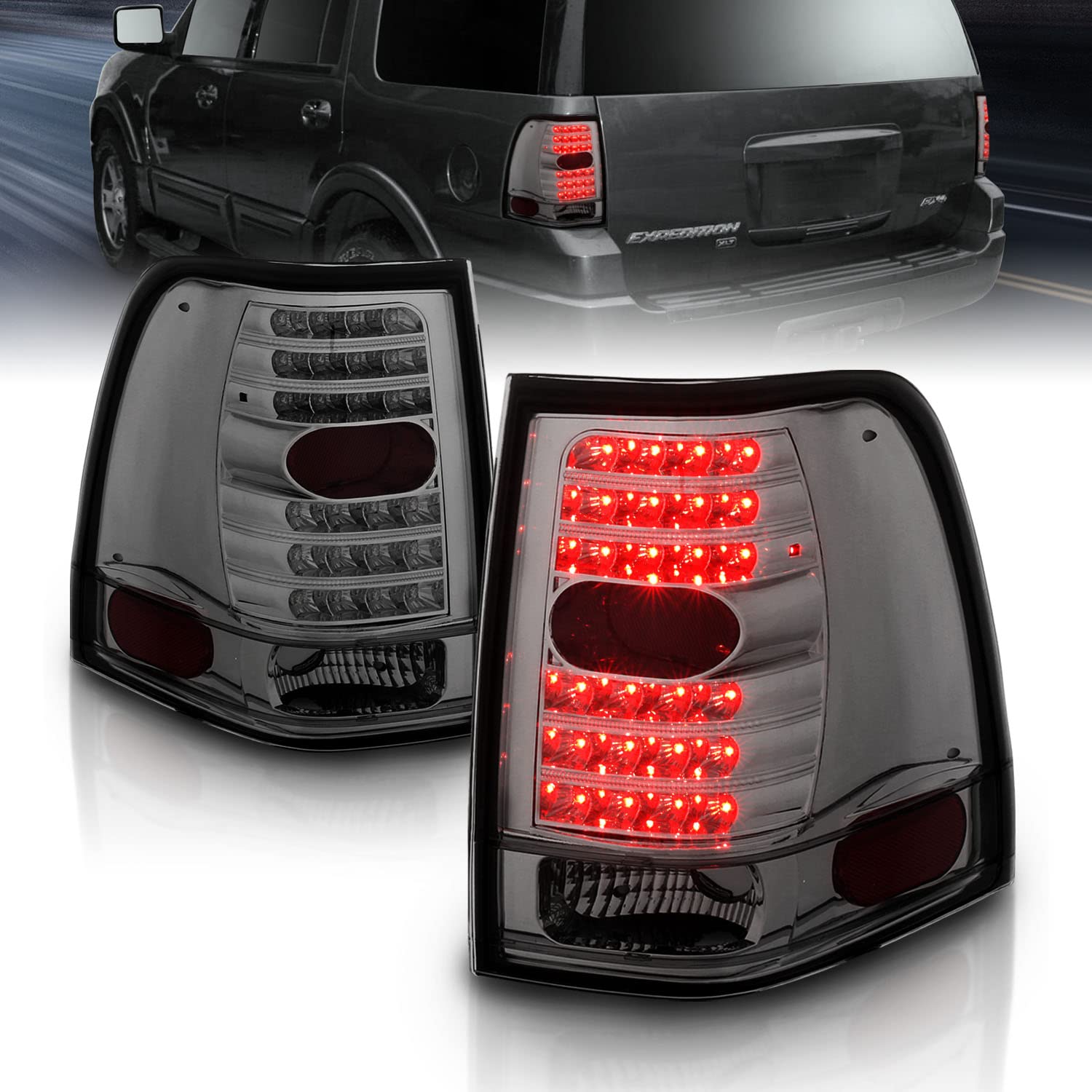 AmeriLite Smoke LED Tail Lights for Ford Expedition - Passenger and Driver Side