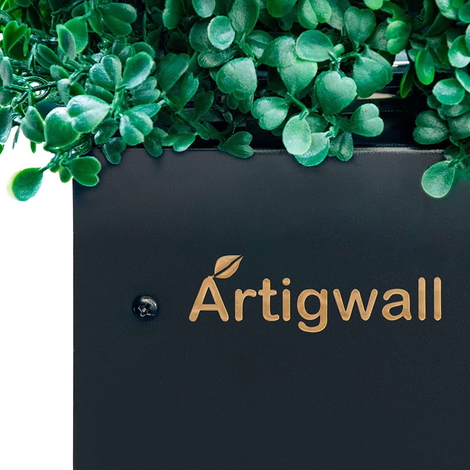 Artigwall Artificial Boxwood Hedge Dividing Wall with Black Stainless Steel Planter Box and Hardware for Home, Patio, Deck, or Office, 64" Hx48 Wx14 D