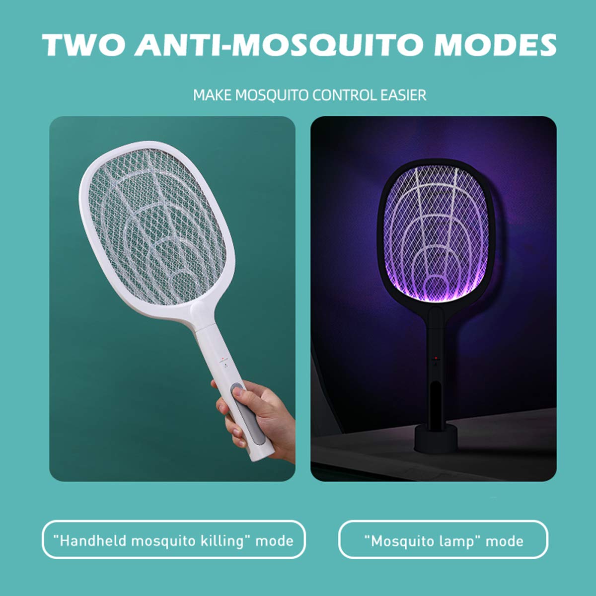 Bug Zapper, 3000 Volt Indoor & Outdoor Electric Fly Swatter,USB Rechargeable Mosquito Killer Racket for Home Bedroom, Kitchen,Office, Backyard, Patio,Safe to Touch with 3-Layer Safety Mesh-2 Pack