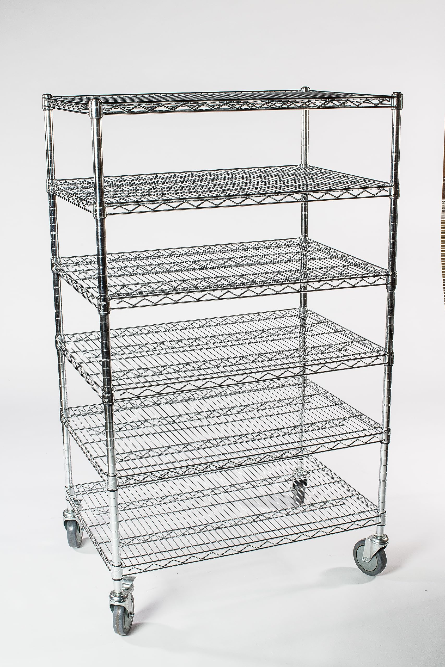 Omega 18" Deep x 42" Wide x 60" High 6 Tier Chrome Wire Shelf Truck with 1200 lb Capacity