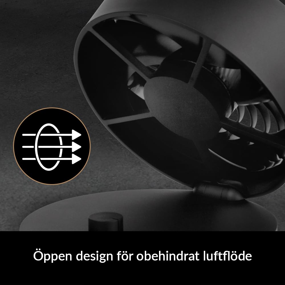 ARCTIC Summair Plus - Portable Fan with integrated rechargeable battery, USB-C connection (incl. USB-A charging cable), Stepless adjustable desk fan 600–3300 rpm - Black