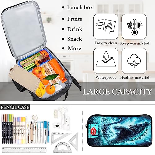 Backpack School Backpack Fashion Hiking Laptop Backpack with Lunch Box Pencil Case 3Pcs Set for Boys Girls Adult