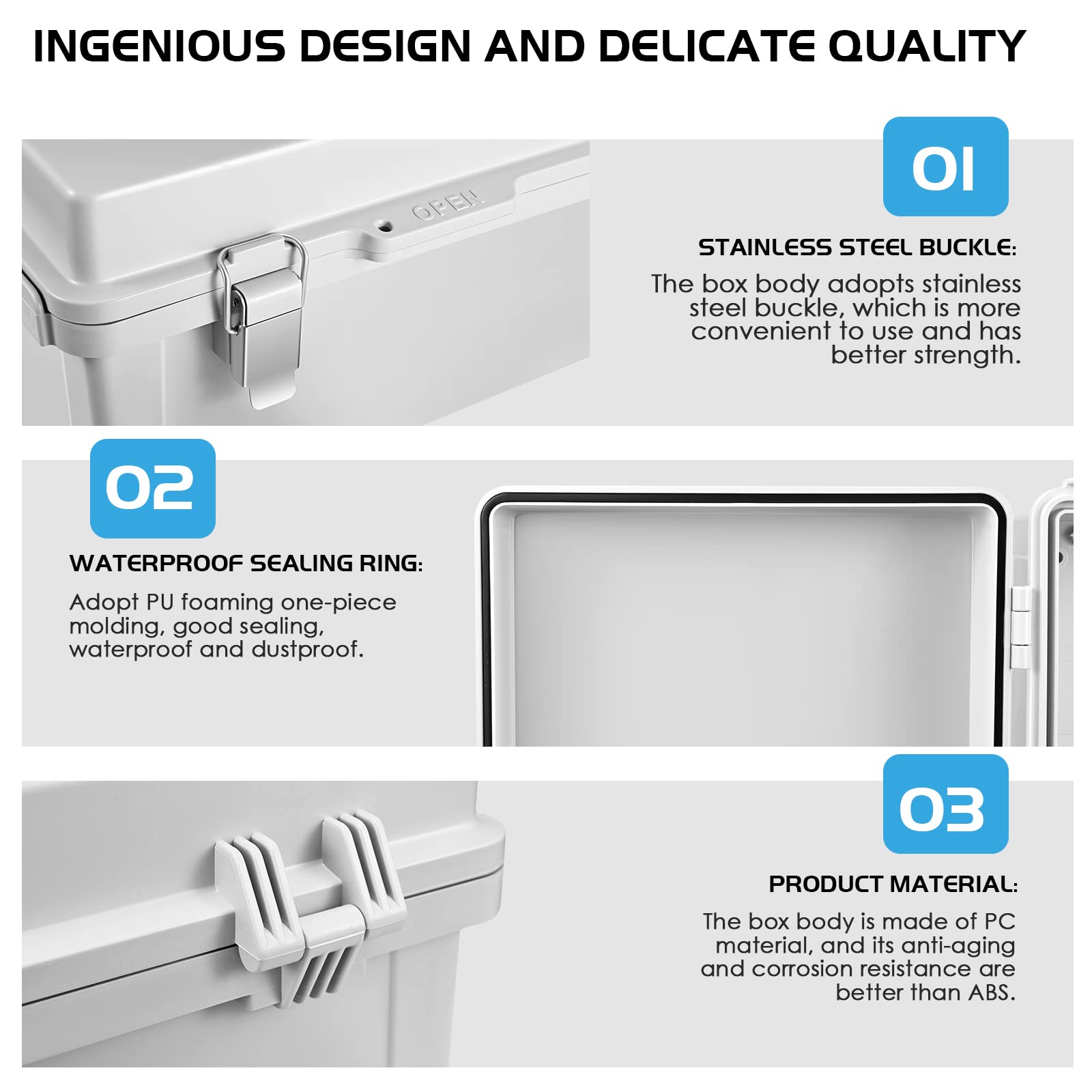 ARTYUIO Electrical Enclosure Box 16.7x11.4x7.4'' Waterproof Electrical Junction Box with Mounting Plate, Hinged Cover,Stainless Steel Latches IP66 Plastic Electrical Junction Boxes