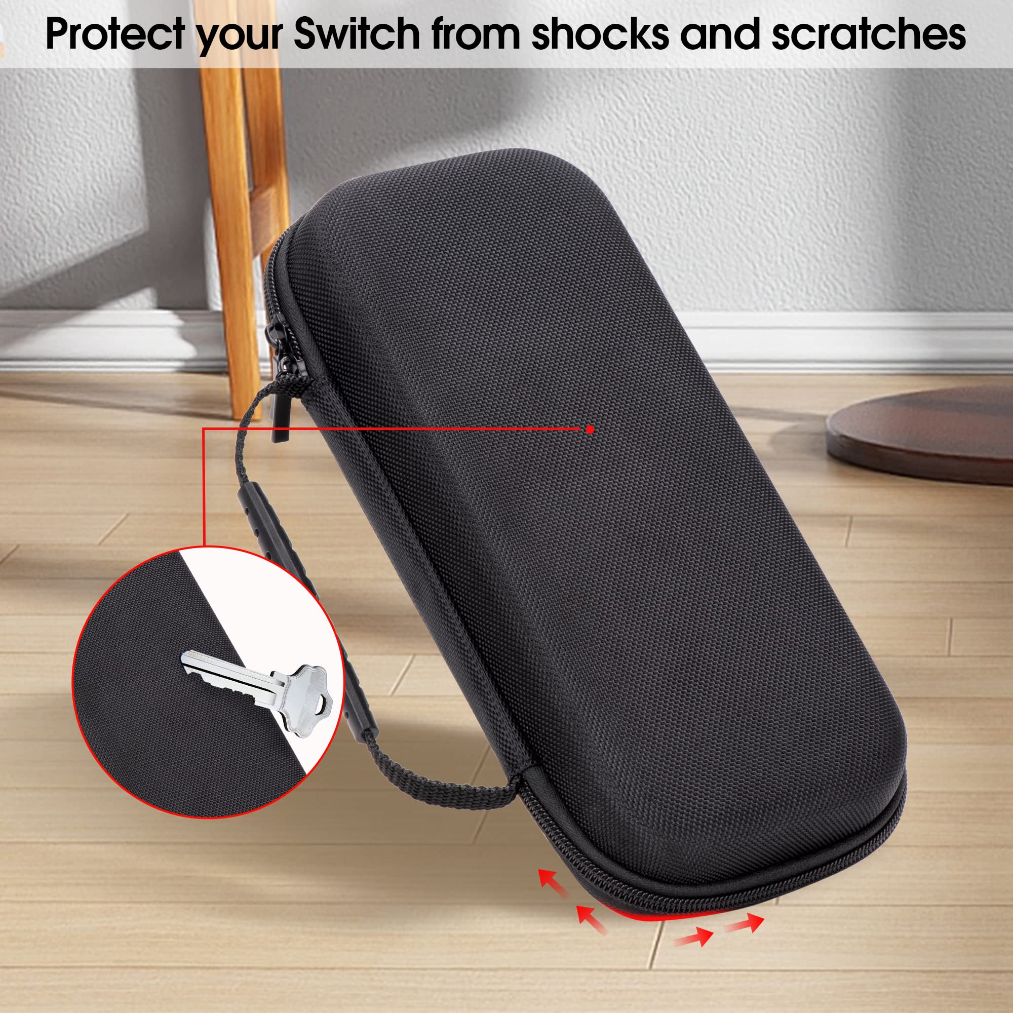 Arae Switch Carrying Case Compatible with Nintendo Switch / Switch OLED, Portable Travel Protective Hard Shell for Nintendo Switch Console & Accessories with 20 Game Card Storage Slot, Black