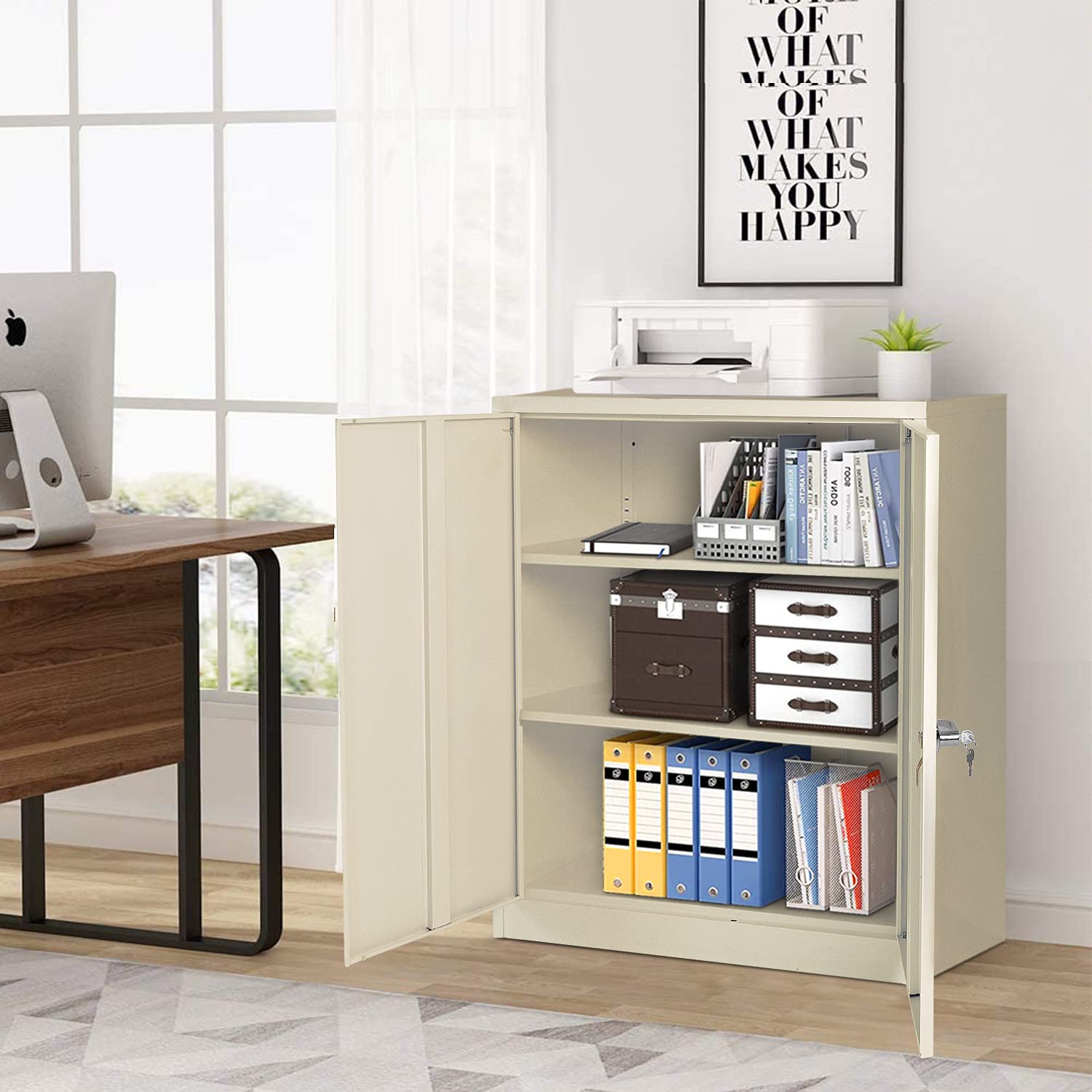 INTERGREAT Steel Storage Cabinet 42", Lockable Metal Storage Cabinet with 2 Doors Locking Counter Cabinet for Home Office (Grey)