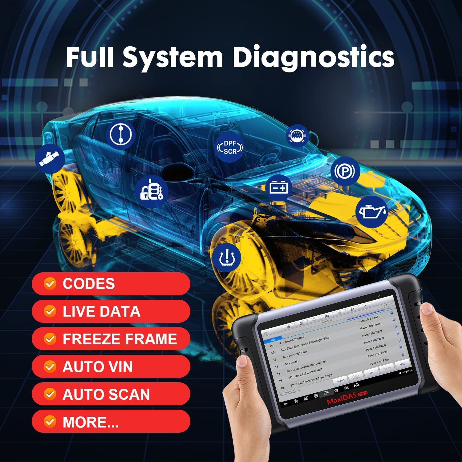 Autel Scanner MaxiDAS DS808 Kit: Bidirectional Scan Tool with ECU Coding, All System OBD2 Scanner with 31+ Service, Upgrade Ver. of MK808S MP808, Same As MaxiSYS MS906, FCA AutoAuth, Work with MV108S