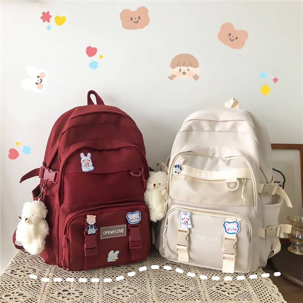ASNAT Cute Backpack with Kawaii Pin and Accessories Back to School Bag Large Capacity (Red)