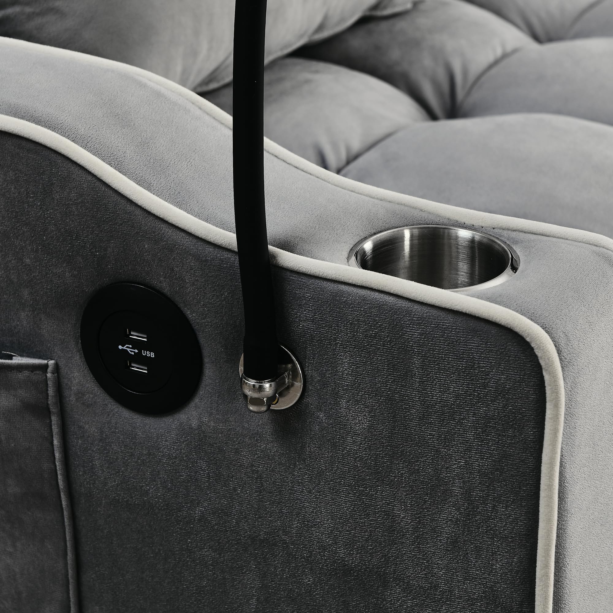 Bellemave Foldable Sofa Bed with Phone Holder, Pull Out Velvet Loveseat Sleeper with 2 USB Charging Ports, Modern Futon Couch with Cup Holders and Adjustable Backrest, for Living Room, Gray