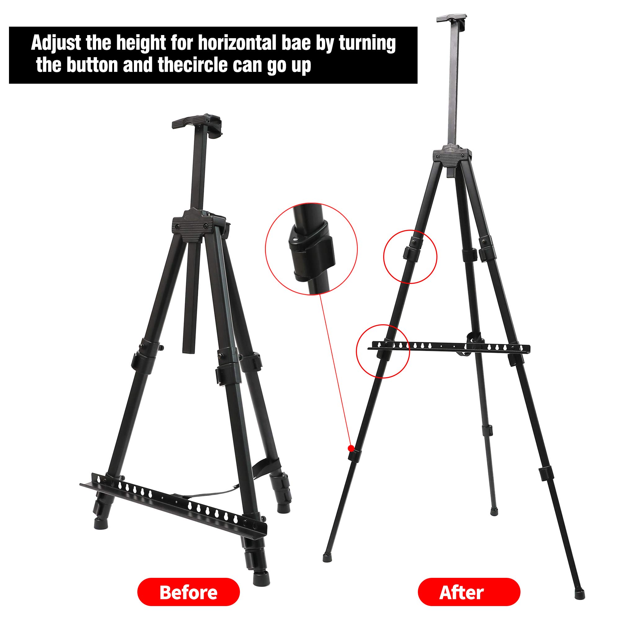 Artist Easel Stand,Extra Thick Aluminum Metal Tripod Display Easel 17 to 56 Inches Adjustable Height with Portable Bag for Floor/Table-Top Drawing and Displaying