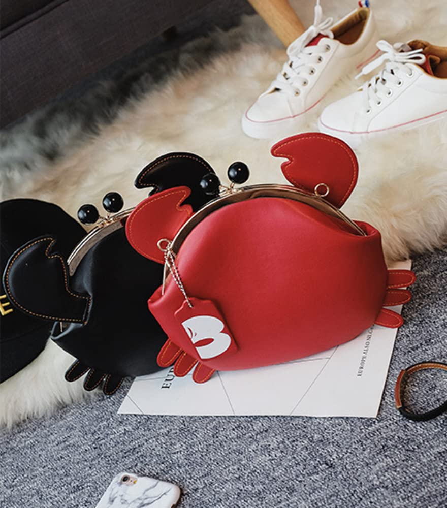 Personalized cartoon style ladies shoulder bag, crab-shaped messenger bag, animal style ladies handbag(Red)