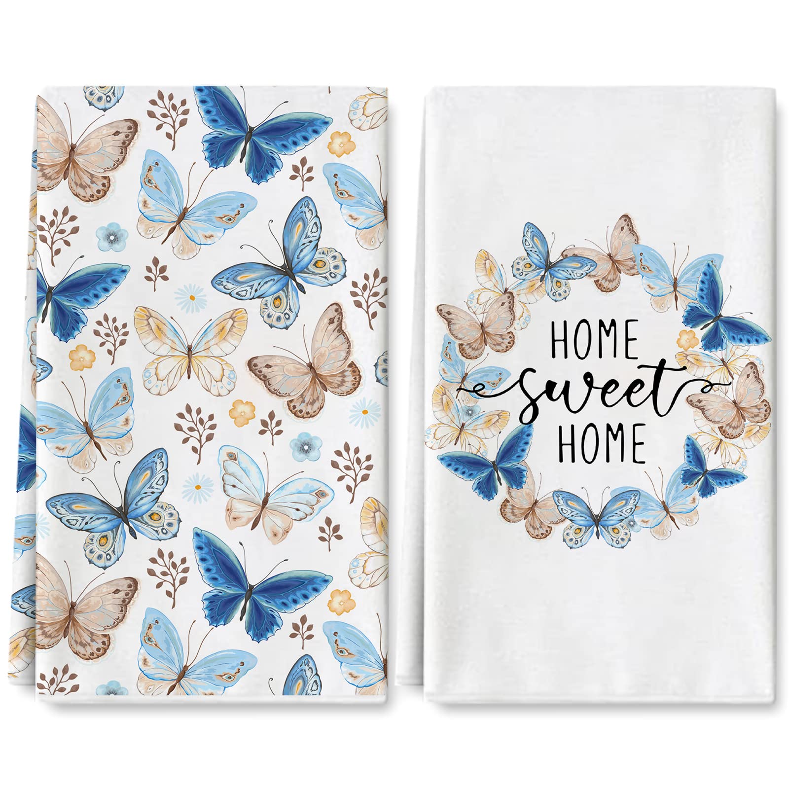 AnyDesign Butterfly Kitchen Dish Towel 18 x 28 Watercolor Butterfly Dishcloth Home Sweet Home Decorative Hand Drying Tea Towel for Spring Cooking Baking Bathroom Cleaning Wipes, Set of 2
