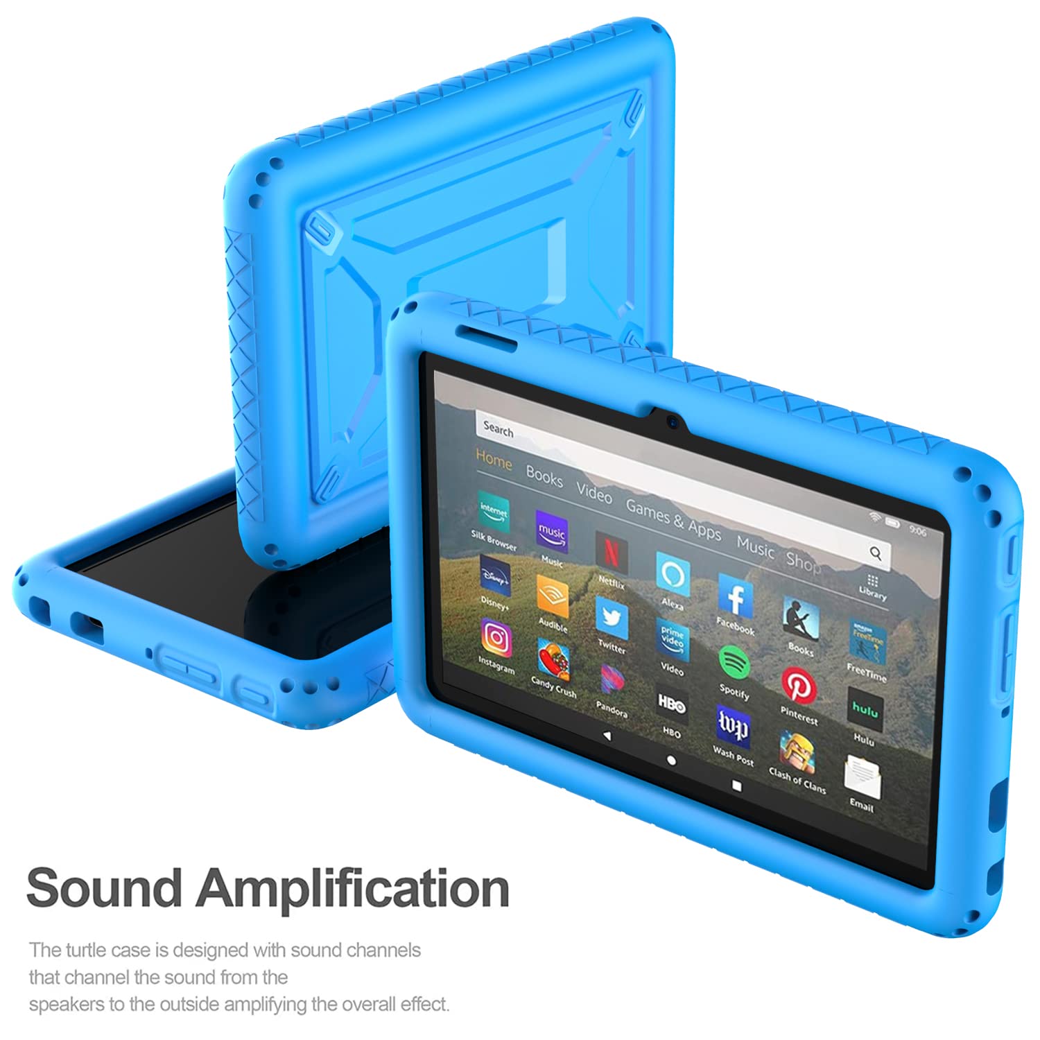 All-New Fire 7 Tablet Case(JUST for 12th Generation, 2022 Release)-Plobors Anti-Slip Shockproof Silicone [Adult Friendly] Four-Corner Protection Case for Amazon Kindle Fire 7 Tablet 2022-Blue