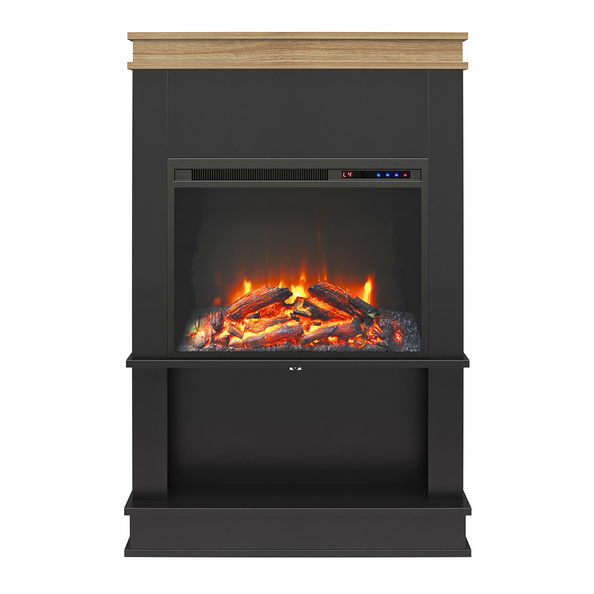 Ameriwood Home Mateo Electric Fireplace with Mantel & Open Shelf, Black