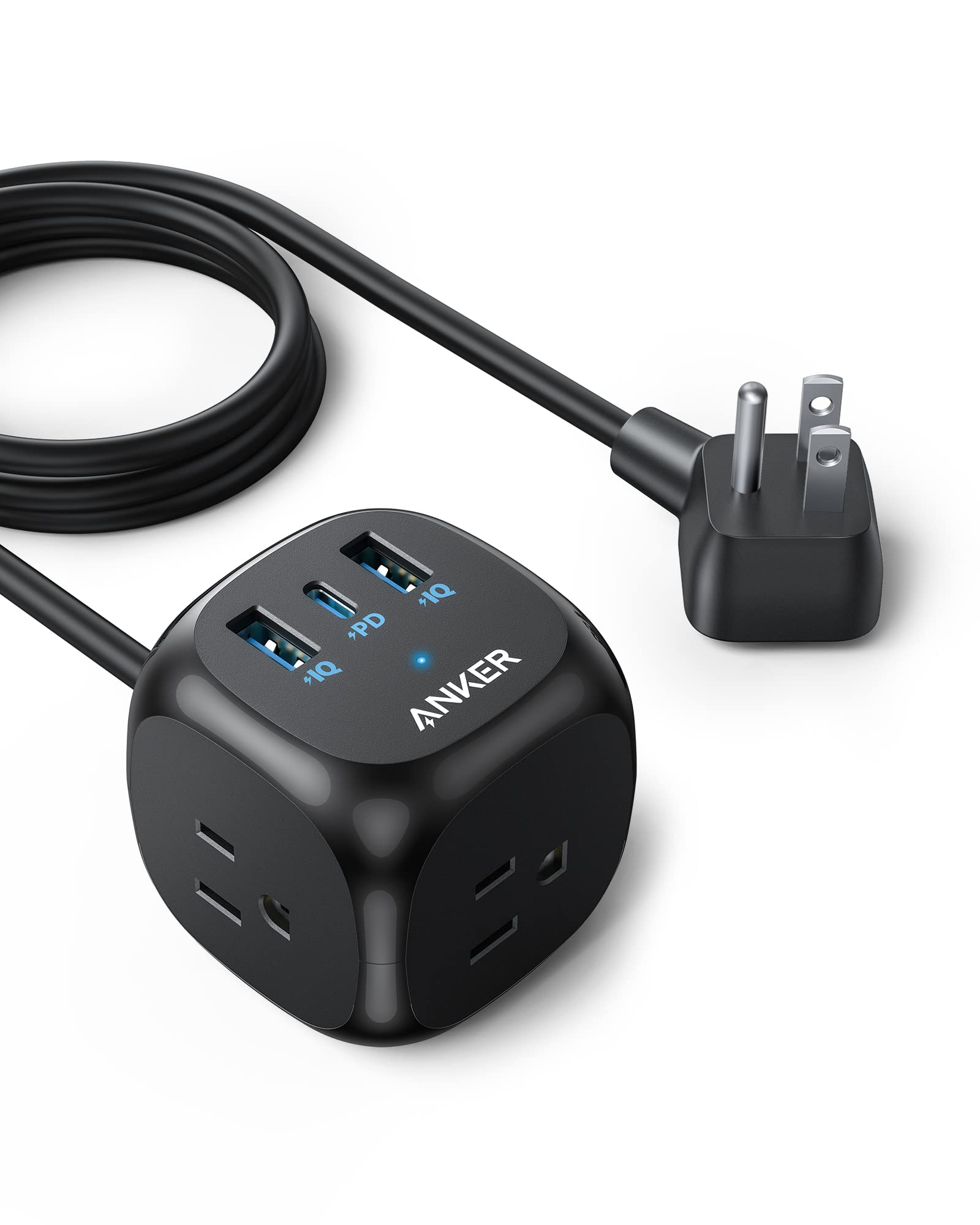 Anker 20W USB C Power Strip, 321 Power Strip with 3 Outlets and USB C Charging for iPhone 15/15 Plus/15 Pro/15 Pro Max, 5 ft Extension Cord, Power Delivery Charging for Dorm Rooms,Home Office(Black)