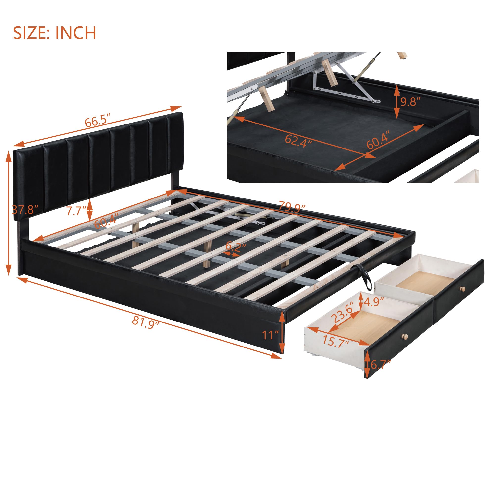 Bellemave Lift Up Storage Bed Frame Queen Size with 2 Drawers, PU Leather Upholstered Platform Bed Frame with Hydraulic Storage System and Headboard, for Teens Adults (White, Queen)