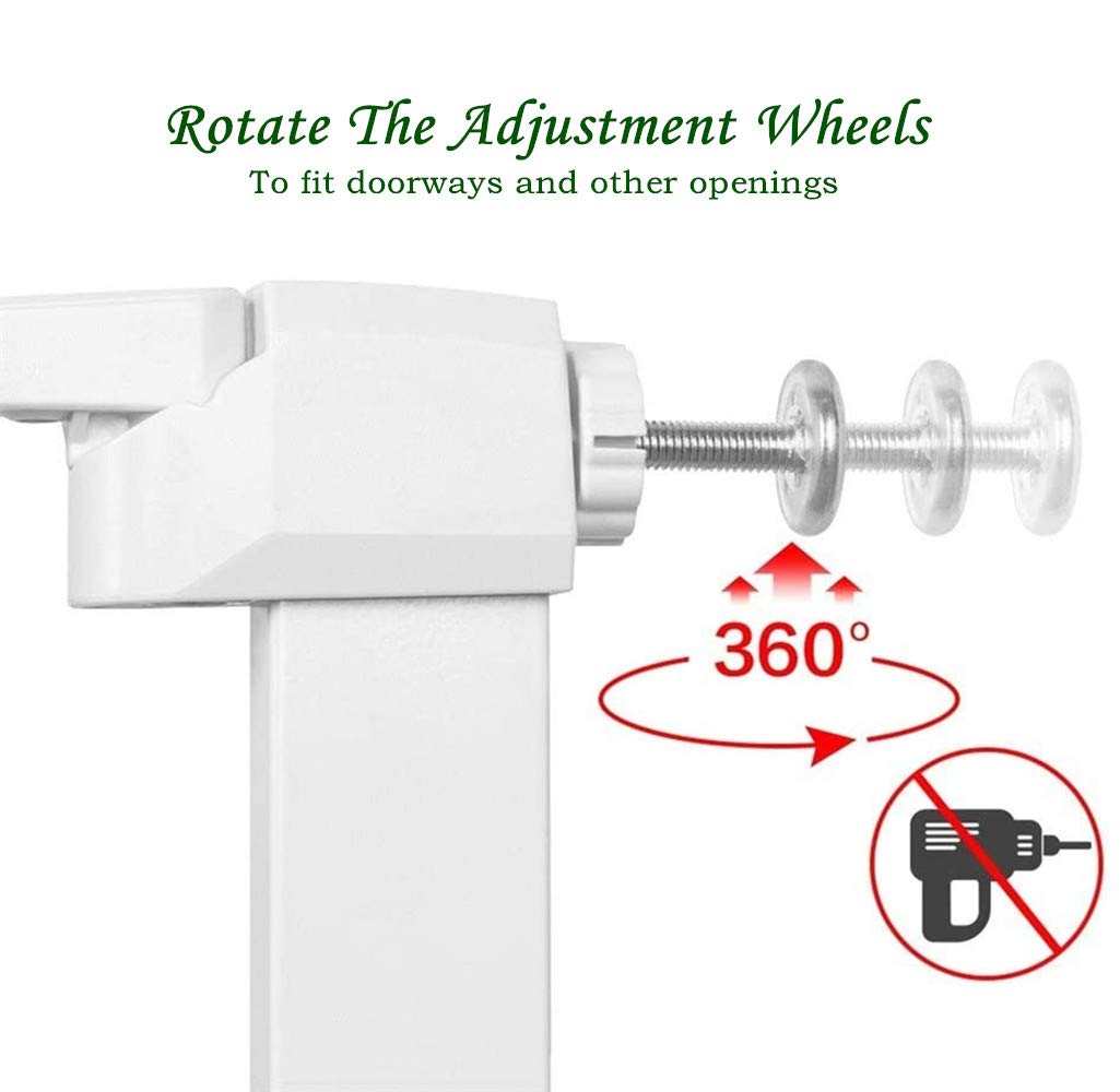 Auto Close Door Gate with Alarm 29.5" to 51.6" Extra Wide Walk Thru Baby Gate No Drilling, White