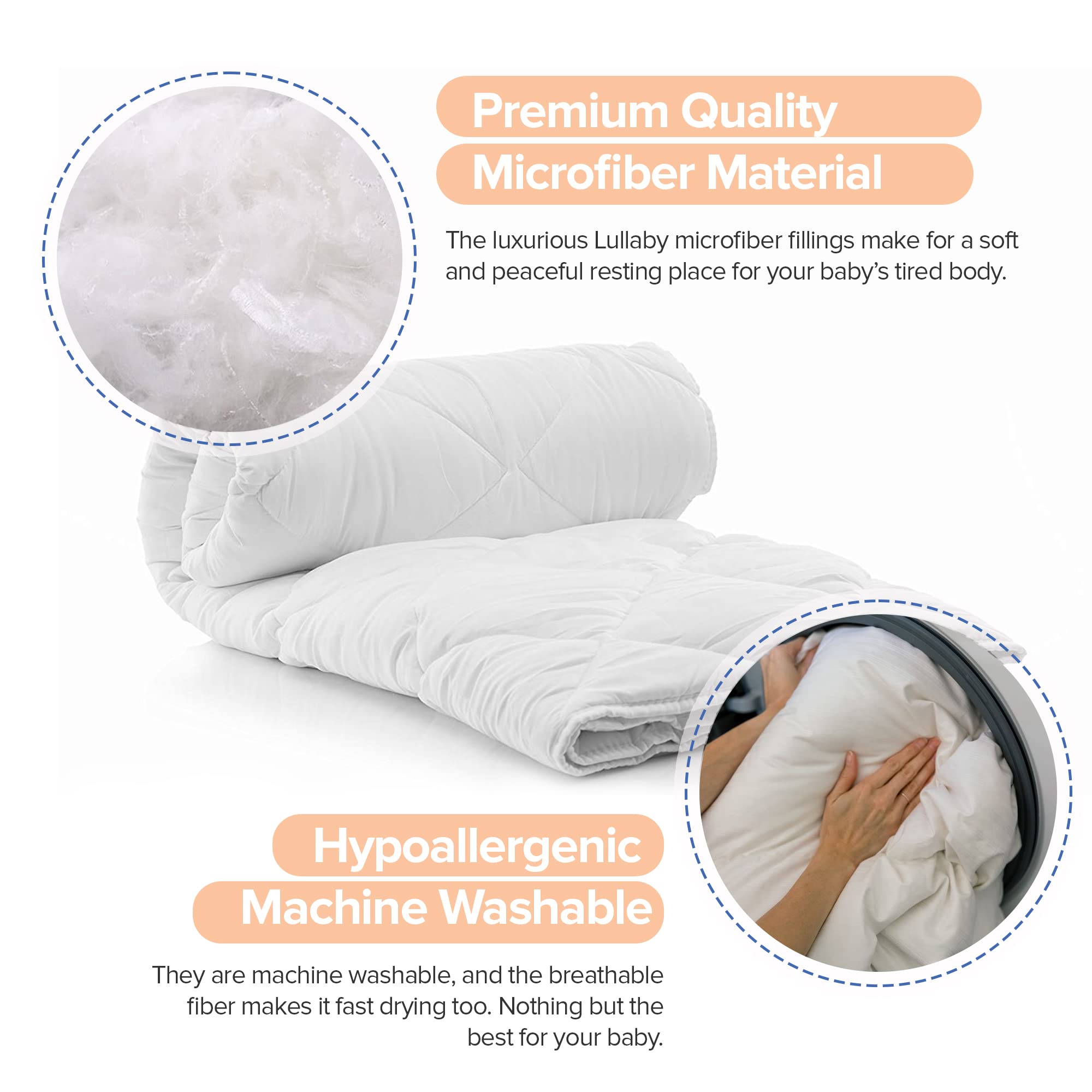 Continental Bedding Toddler Comforter, 100% White Down Duvet Insert, Sleep Blanket with Cotton Shell, Fits Standard Crib, Toddler Bed, 33x42 Inches, White