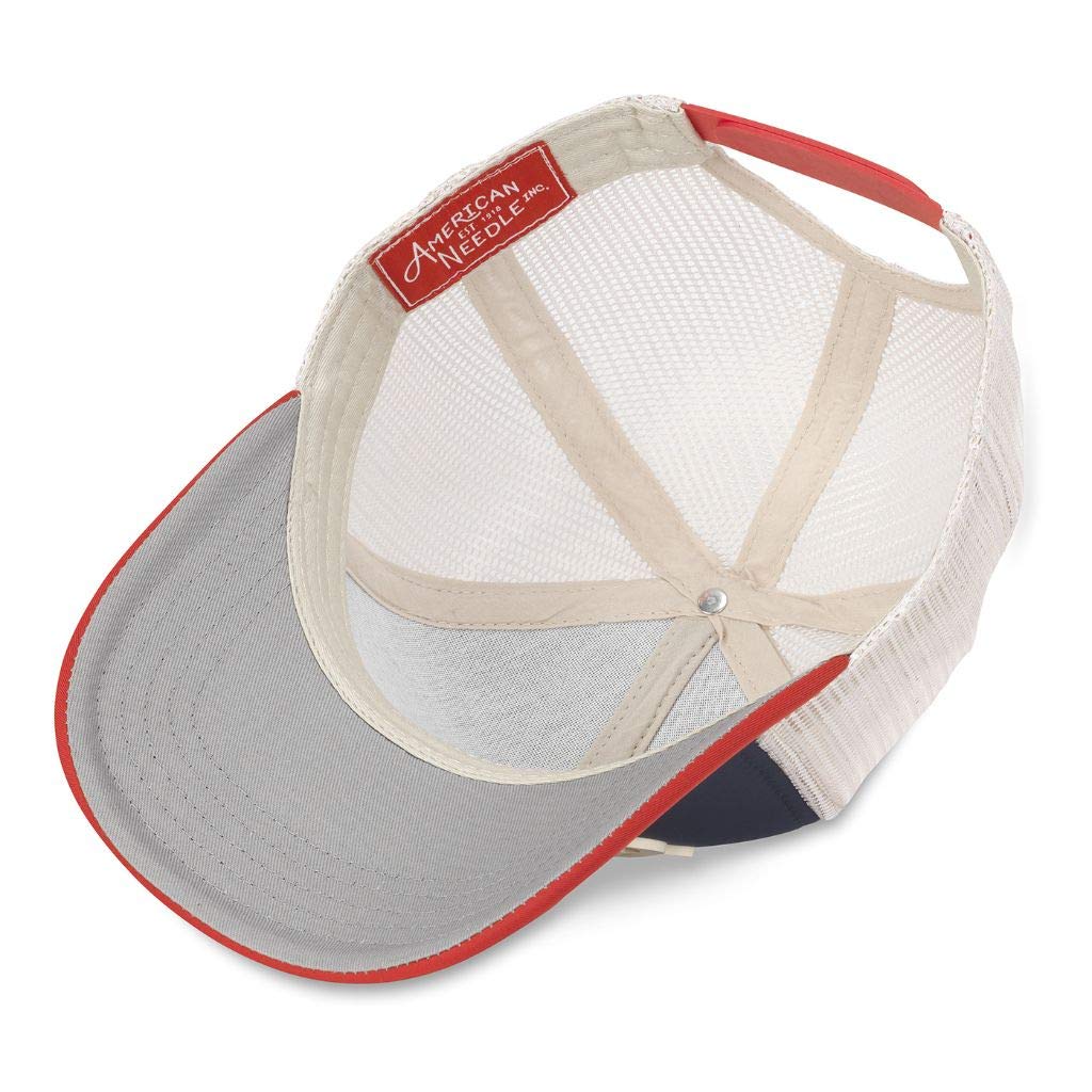 AMERICAN NEEDLE Coors Banquet Beer Adjustable Snapback Trucker Baseball Hat, Ivory/Navy/Red (MILLER-1901B)