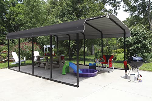 Arrow Sheds Amazon Exclusive 12' x 20' x 7' 29-Gauge Carport with Galvanized Steel Roof Panels and Enclosure Kit, Charcoal