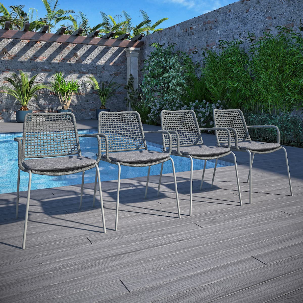 Brampton Le Mans Outdoor Set of 4 | Stacking Chairs | Perfect for Patio, Grey