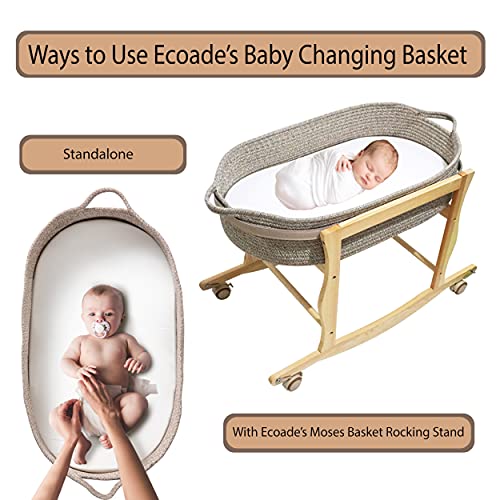 Baby Changing Basket - Moses Basket Changing Table Topper and Thick Foam Pad with Removable Cotton Mattress Cover, 100% Cotton Boho Nursery Decor with Storage Bag (BBYCHGBSKT01)