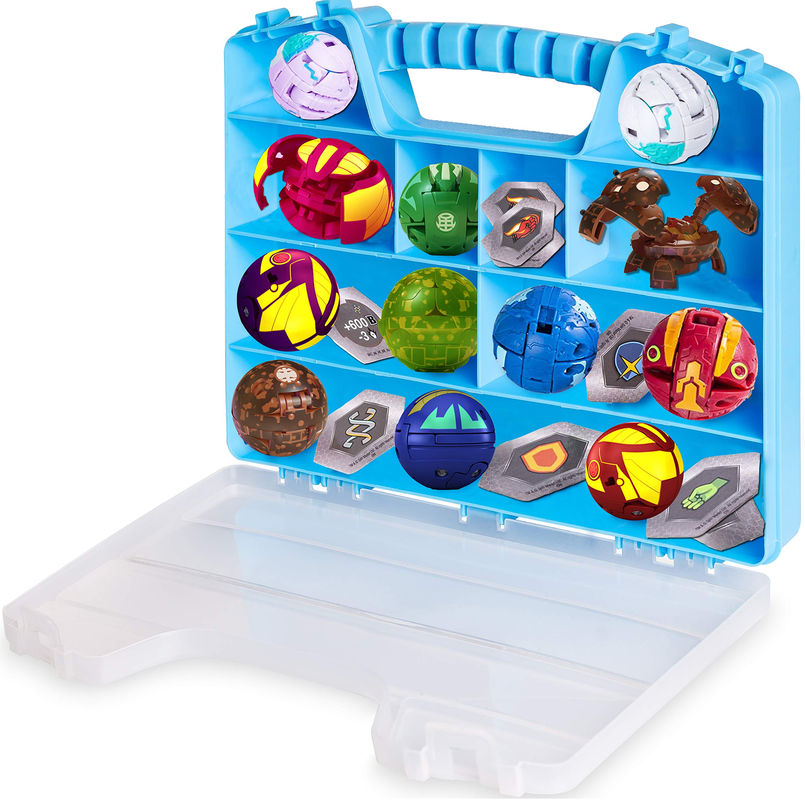 ASH BRAND Battle Figures Case Organizer Legit Carrying case Toy Box with Handle| Large Compartments| Fits Up to 15 Battle Figurines Creatures (up to 3 cm)| New & Improved Blue Storage Holder