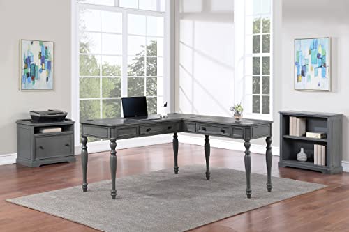 OSP Home Furnishings Country Meadows L-Shape Desk with 2 Full Drawers and Power Hub, Plantation Grey