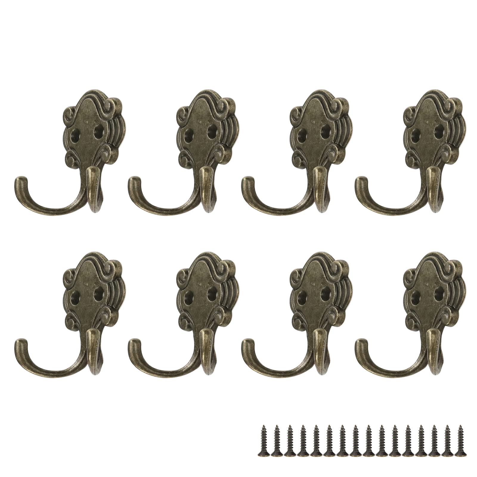 Coshar 8 pcs Bronze Hook Antique Hook Double Prong Hook for Hanging Towel Coat Scarf Key and Cap