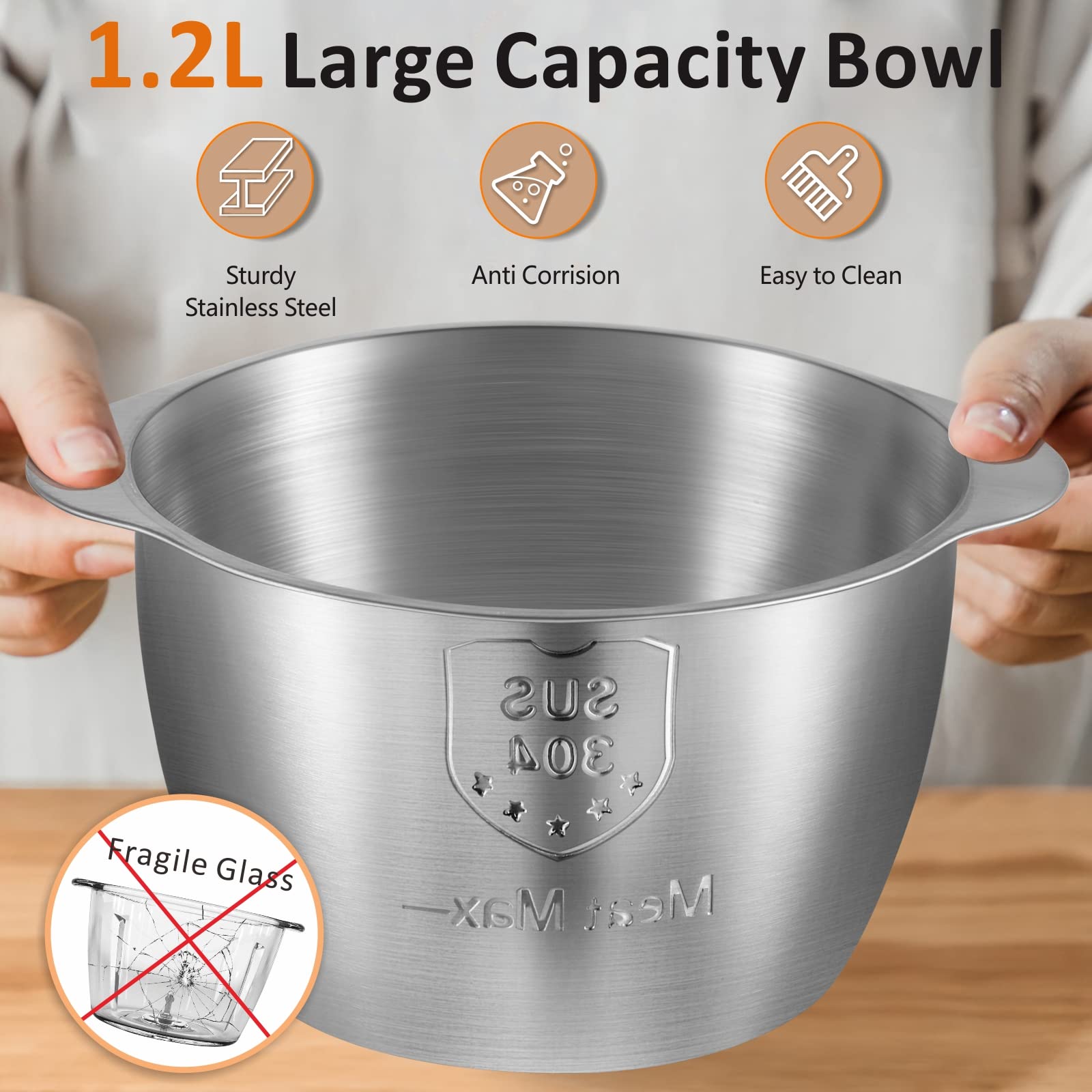 Food Processor Cordless Vegetable Chopper with 5 Cup Stainless Steel Bowl&6000mAh USB Rechargeable Battery, Electric Garlic Meat Choppers BPA-free Baby Food Processors Blender Mincer, 2 Speeds (White)