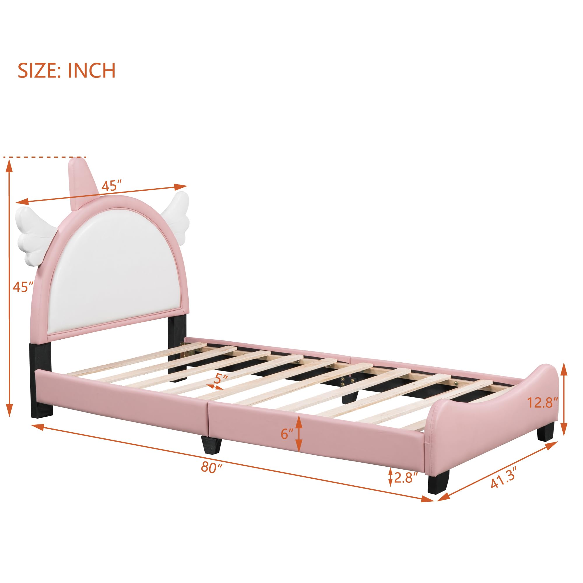 Bellemave Twin Size Princess Bed Frame with Unicorn Shape Headboard,PU Upholstered Princess Twin Bed for Girls,Kids Twin Platform Bed(Twin,Pink)