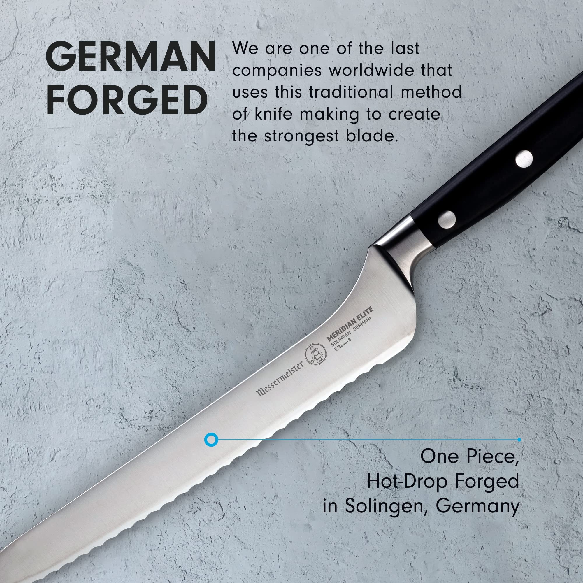 Messermeister Meridian Elite 8” Scalloped Offset Knife - Fine German Steel Alloy Blade - Rust Resistant & Easy to Maintain