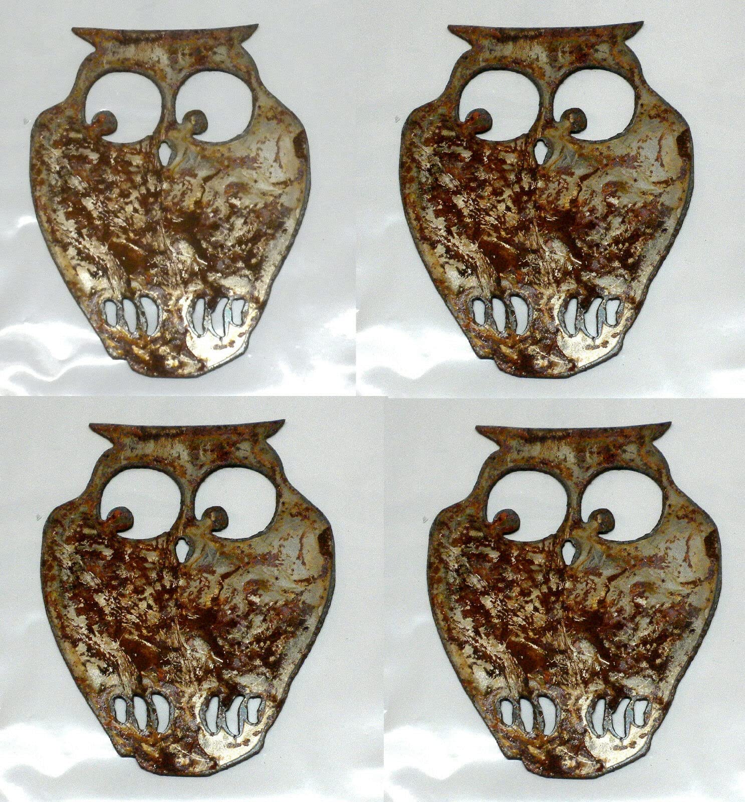 Lot of 4 Barn Owl Birds Shapes 4" Rusty Metal Vintage Craft Sign Ornament Home and Garden