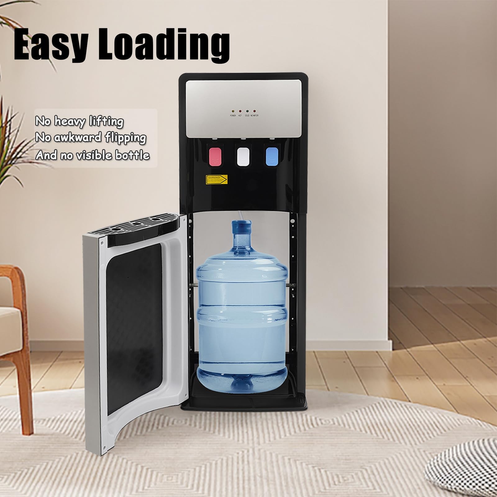 Bottom Loading Water Cooler, 5 Gallon Freestanding Water Dispenser with 3 Temperature Settings of Hot, Cold, Room Water for Home Office Durable (Silver Grey)