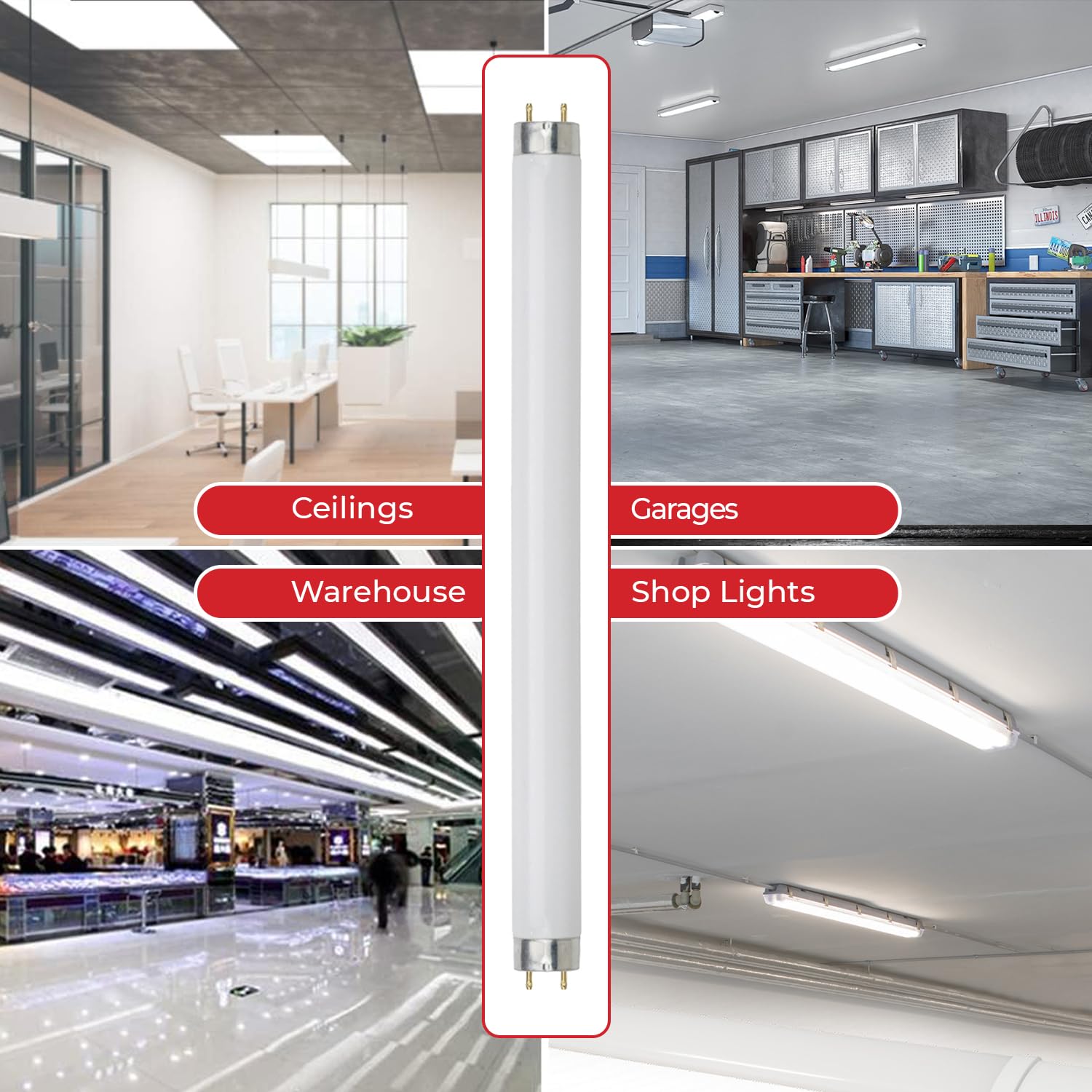 BULBMASTER 24 INCH - Fluorescent Tube T8 Fluorescent Light Bulbs, T8 Light Bulb, G13 Medium Bi-Pin Base, (F17T8/41K-6PK)