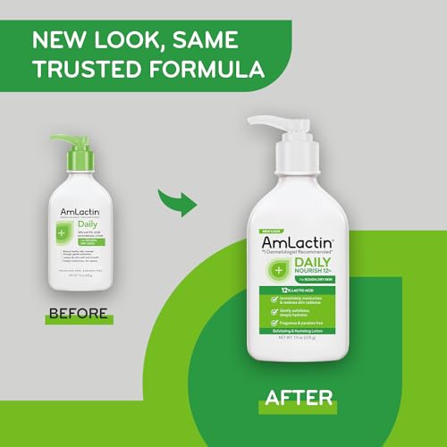 AmLactin Daily Moisturizing Lotion for Dry Skin β 7.9 oz Pump Bottles (Twin Pack) β 2-in-1 Exfoliator-Body Lotion with 12% Lactic Acid, Dermatologist-Recommended (Packaging May Vary)