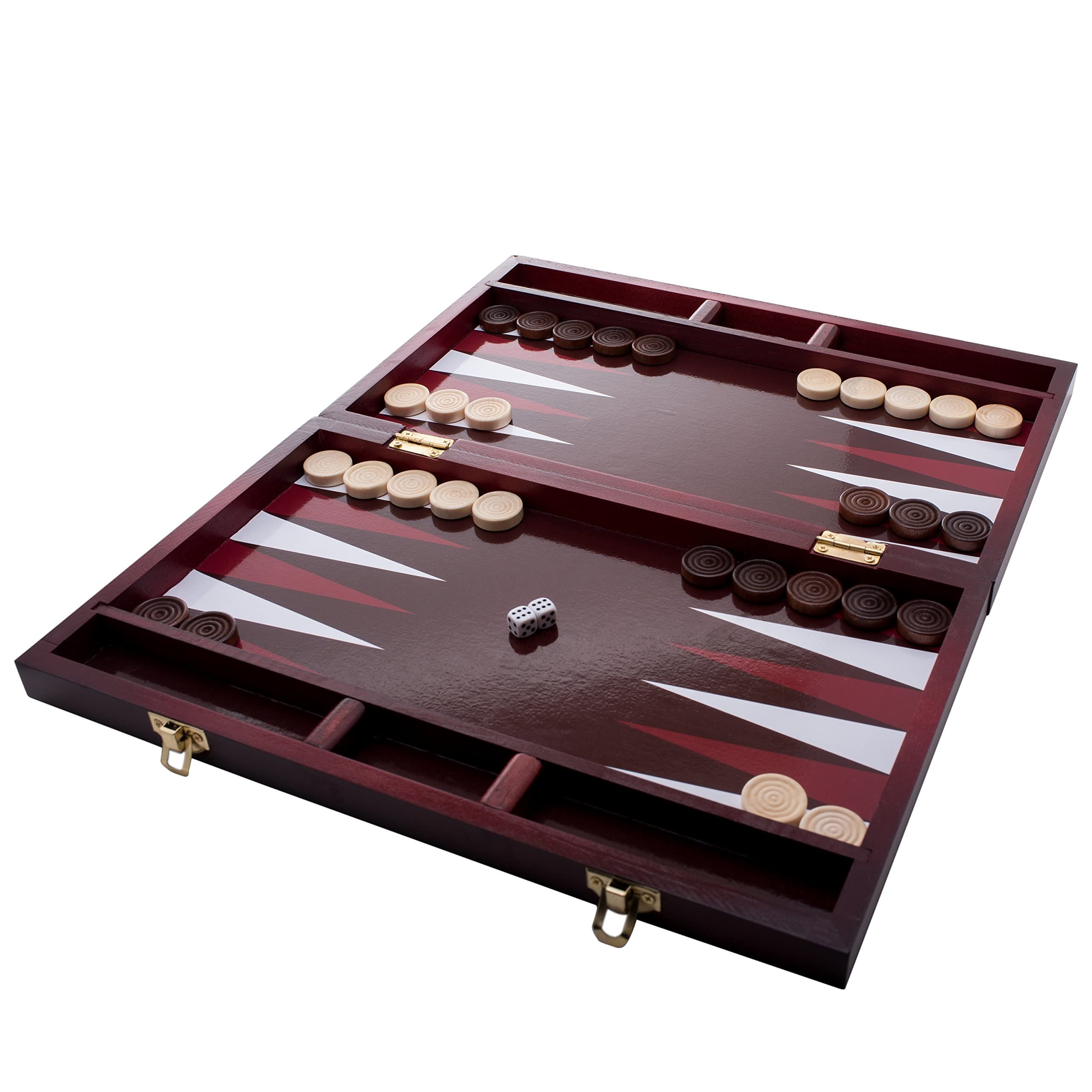Backgammon Set by Classic 14" Folding Wooden Board Game with 30 Checkers, Doubling Cube, Dice