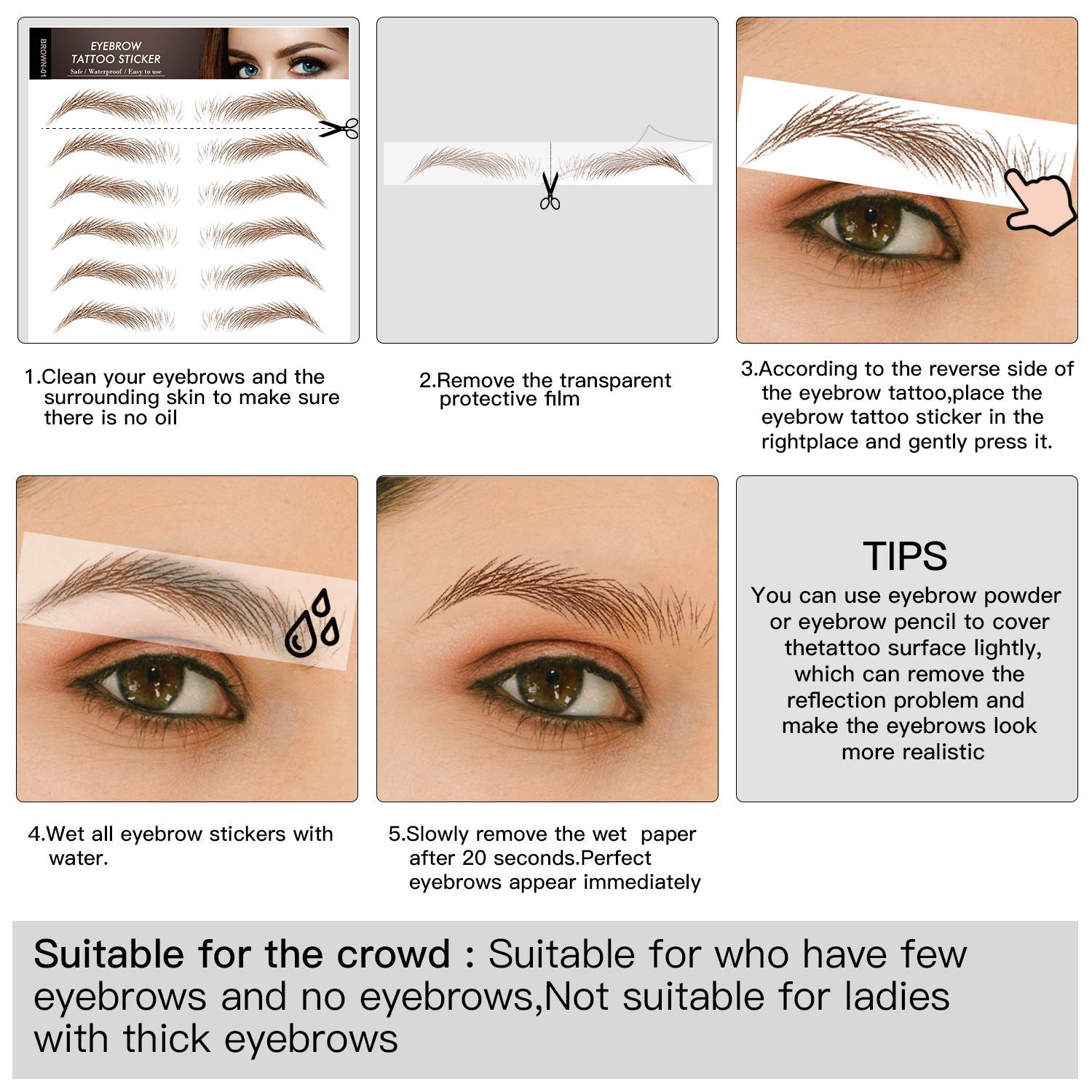Aresvns Eyebrow Tattoo Sticker 99 Pairs! Fake Eyebrows,Popular Brown Eyebrow Shapes,4D Imitation Eyebrows Waterproof,Eyebrow Transfers Stickers(Only for Women without Eyebrows) Christmas Gift