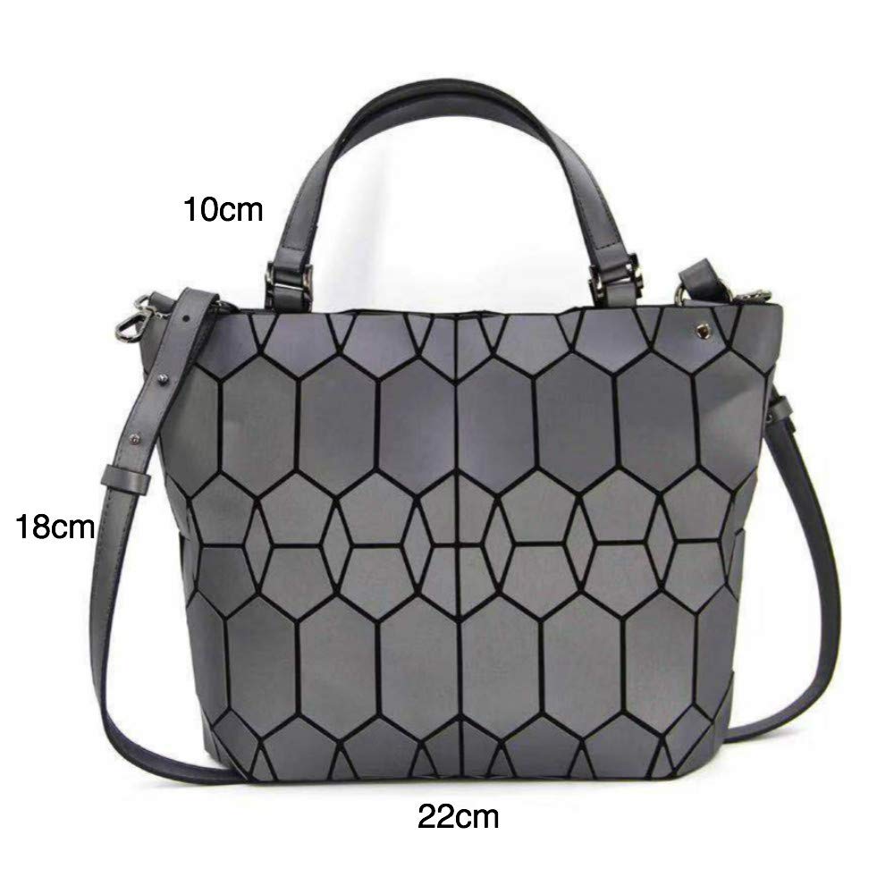 Kbinter Geometric Luminous Purses and Handbags Shard Lattice Eco-Friendly Artificial Leather Rainbow Holographic Purse (Gray)