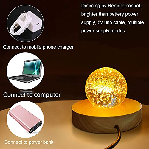 Amldoreat 3.1 Inches LED Lights Display Base, Round Wooden Lighted Base Stand with Remote Control for Laser Crystal Glass Resin Art, Sphere, Cylinder,Cube,Hexahedron, Resin Silicone Molds