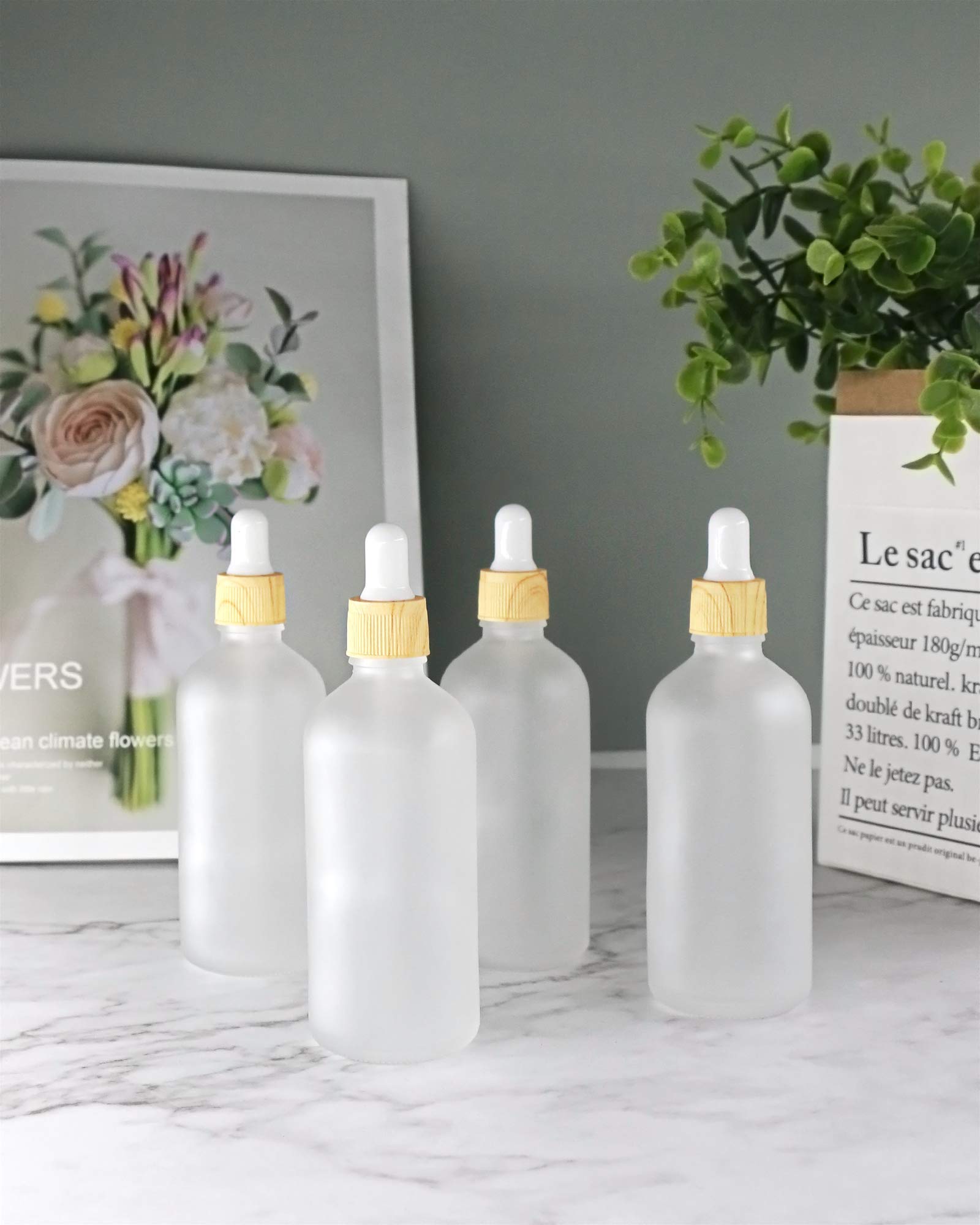 AMMAX Gemice 4 Pack Frosted Glass Dropper Bottles, Essential Oil Bottles With Eye Dropper Lids Perfume Sample Vials Essence Liquid Cosmetic Containers