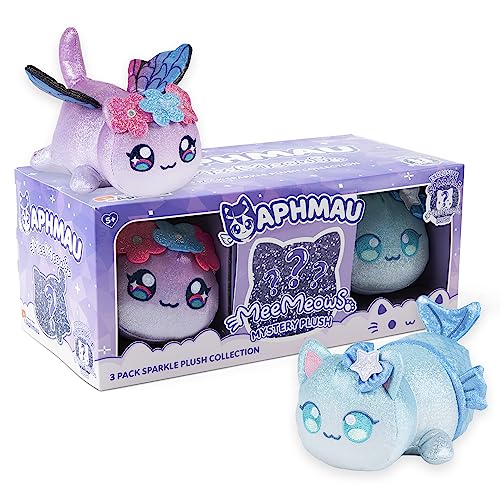 Aphmau 6β MeeMeow Plush Sparkle Collection 3-Pack, Surprise Box That Includes 2 Sparkle Plush + 1 Mystery Plush, Official Merch
